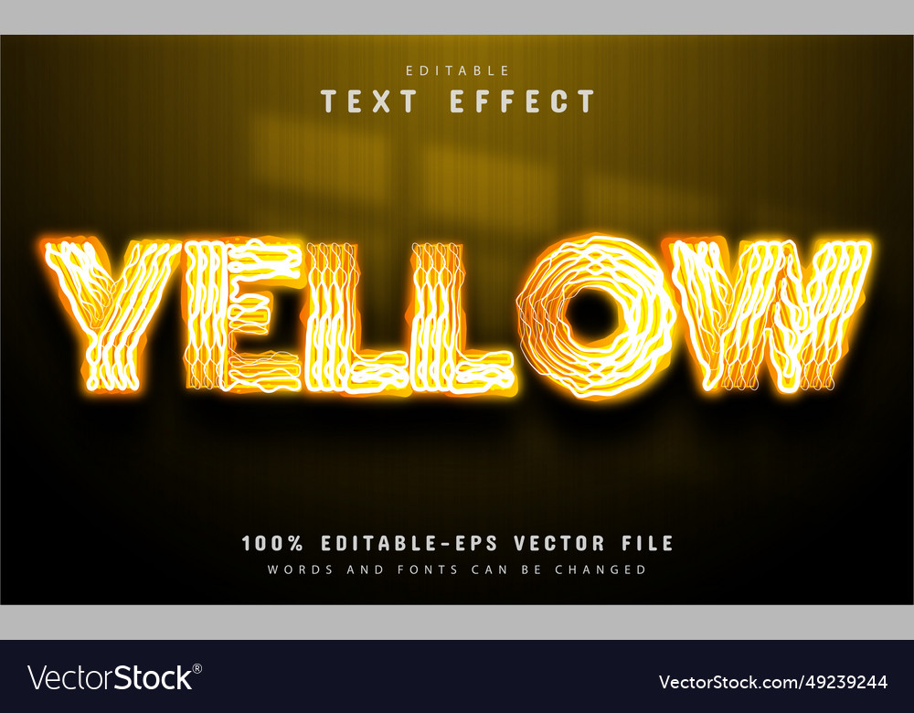 Yellow text effect neon style Royalty Free Vector Image