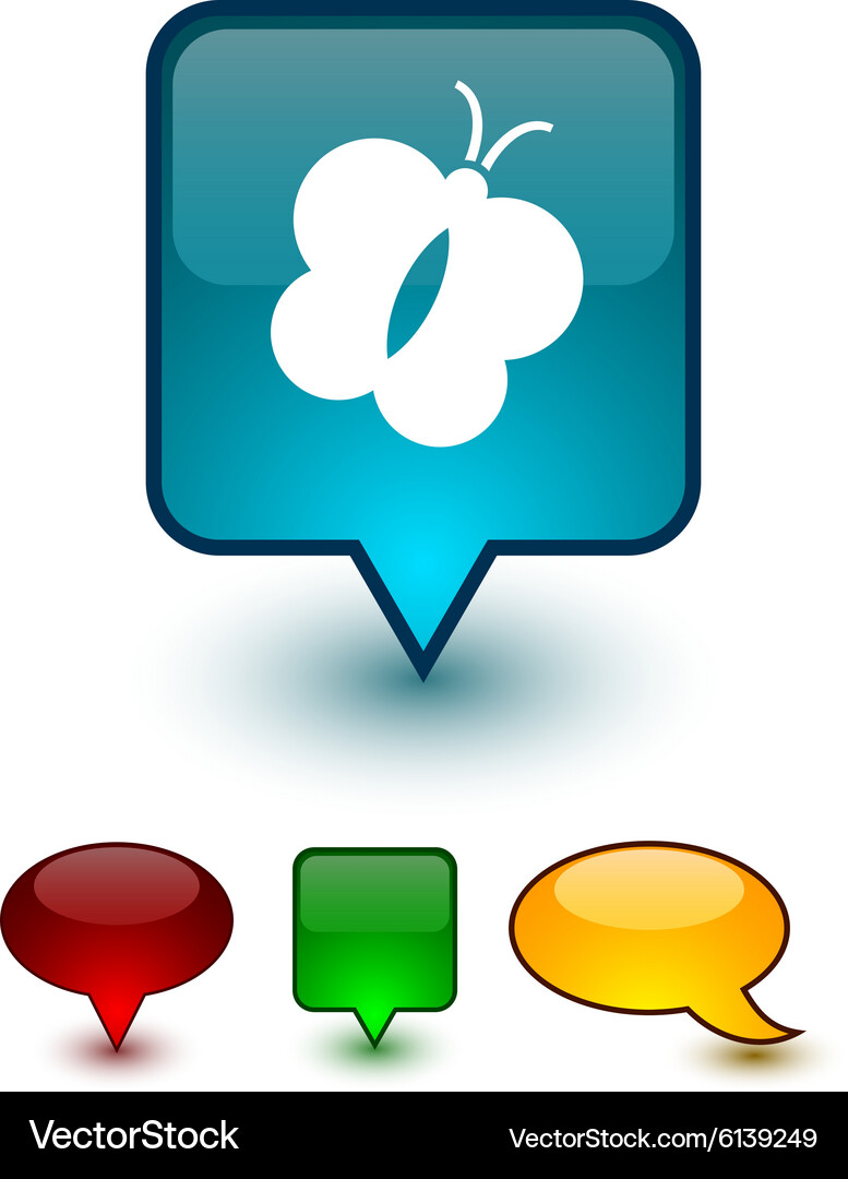 Butterfly speech comic icons Royalty Free Vector Image