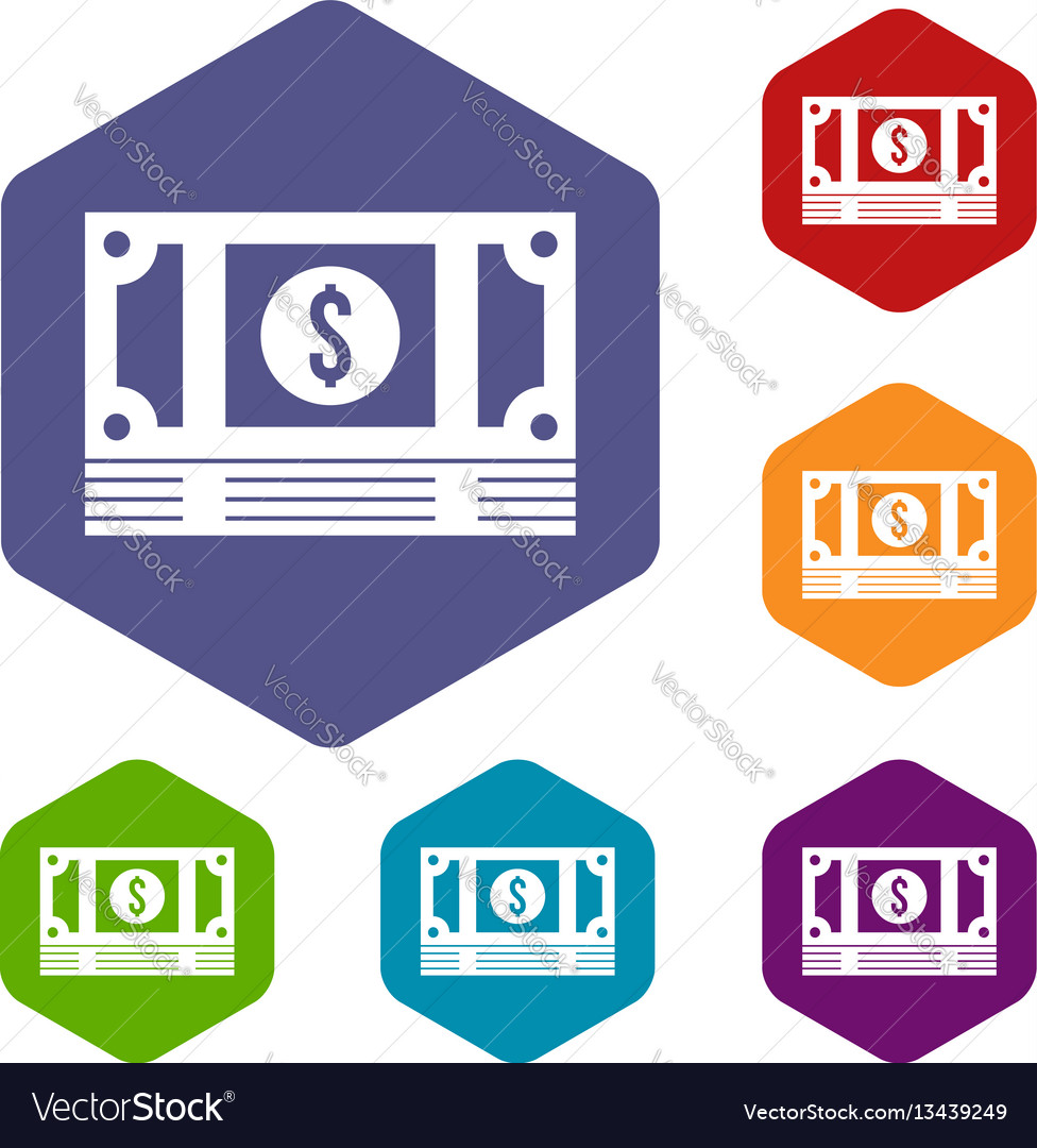 Stack of money icons set Royalty Free Vector Image