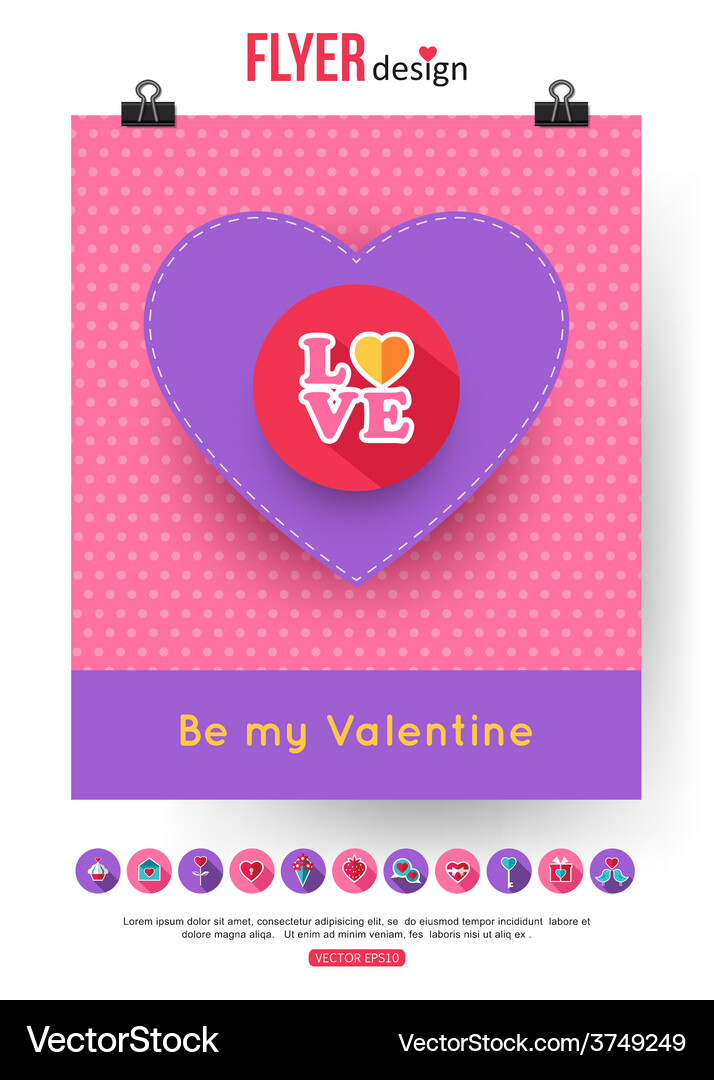 Valentines day brochure template and set of flat Vector Image