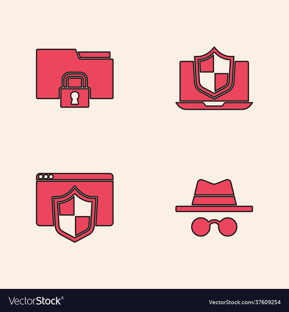 Set incognito mode folder and lock laptop Vector Image Set incognito mode folder and lock laptop Vector Image