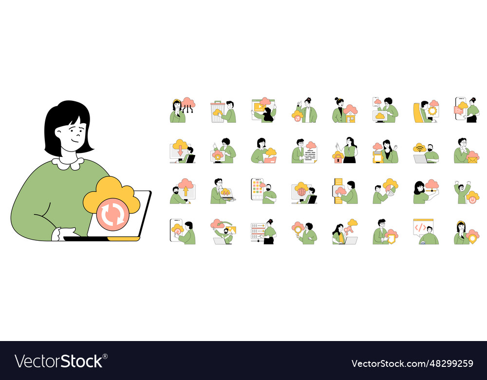 Cloud computing concept with character situations Vector Image