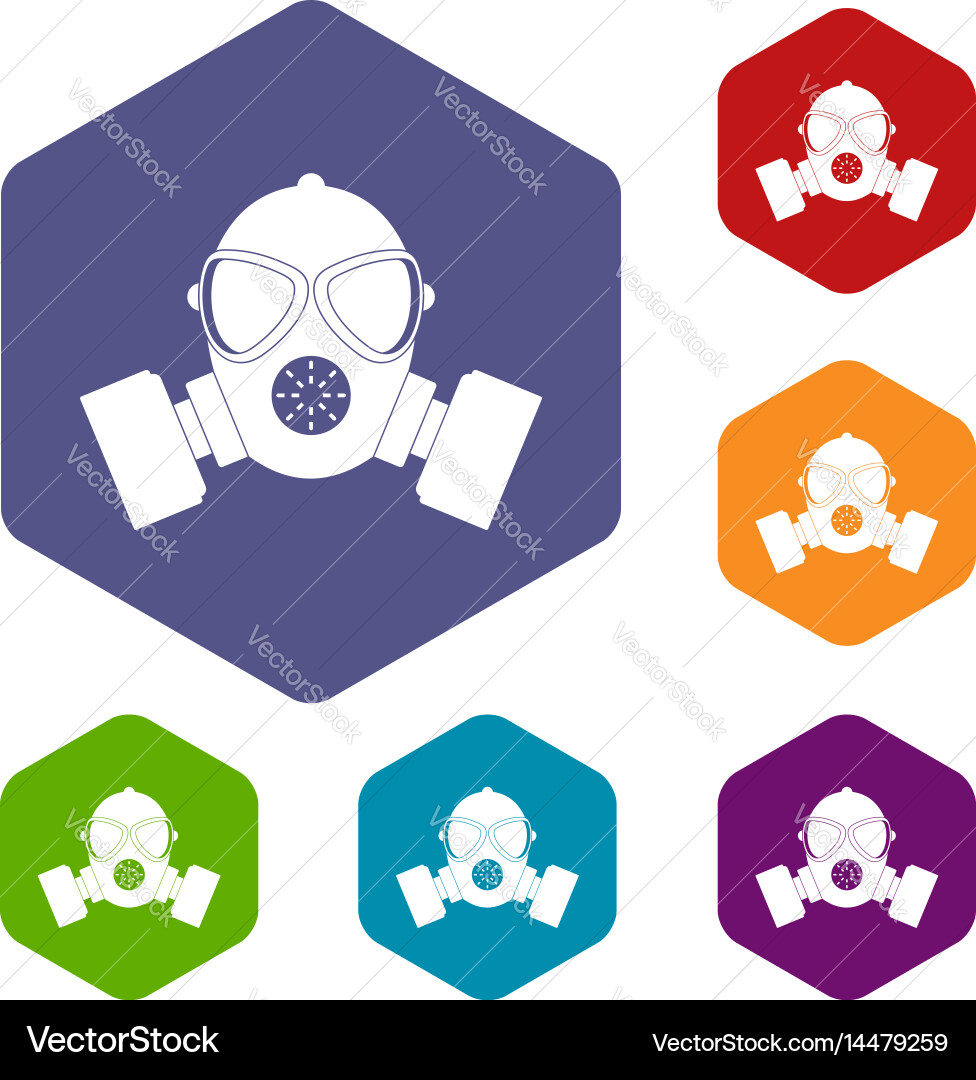 Respirator icons set hexagon Royalty Free Vector Image
