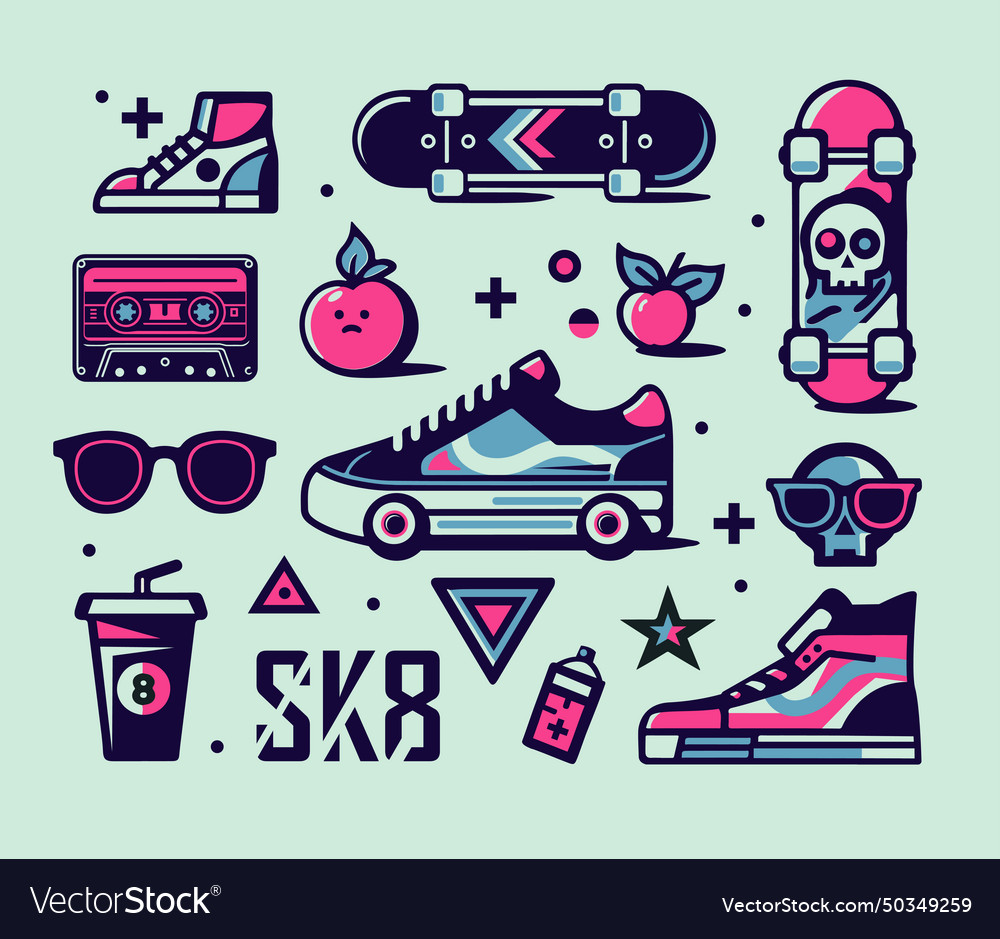 Sk8 skateboard subculture design elements Vector Image