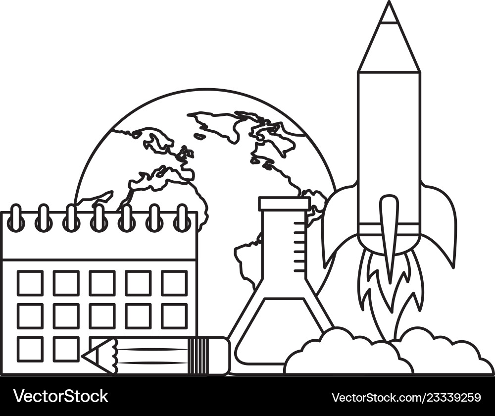 World rocket pencil calendar education school Vector Image