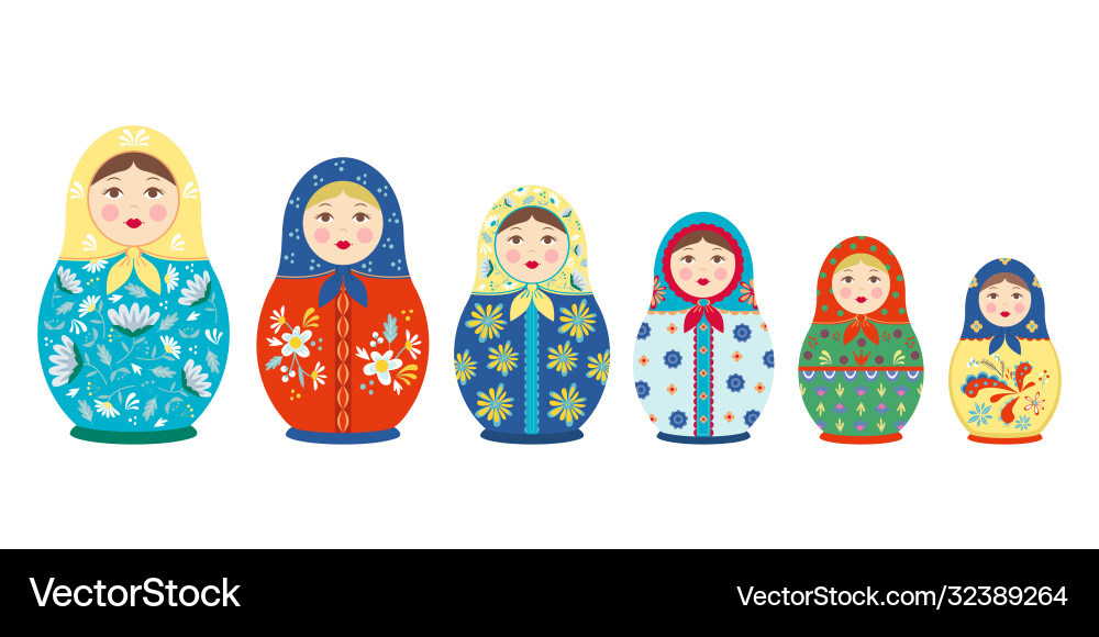 Matryoshka with tracery set traditional colored Vector Image