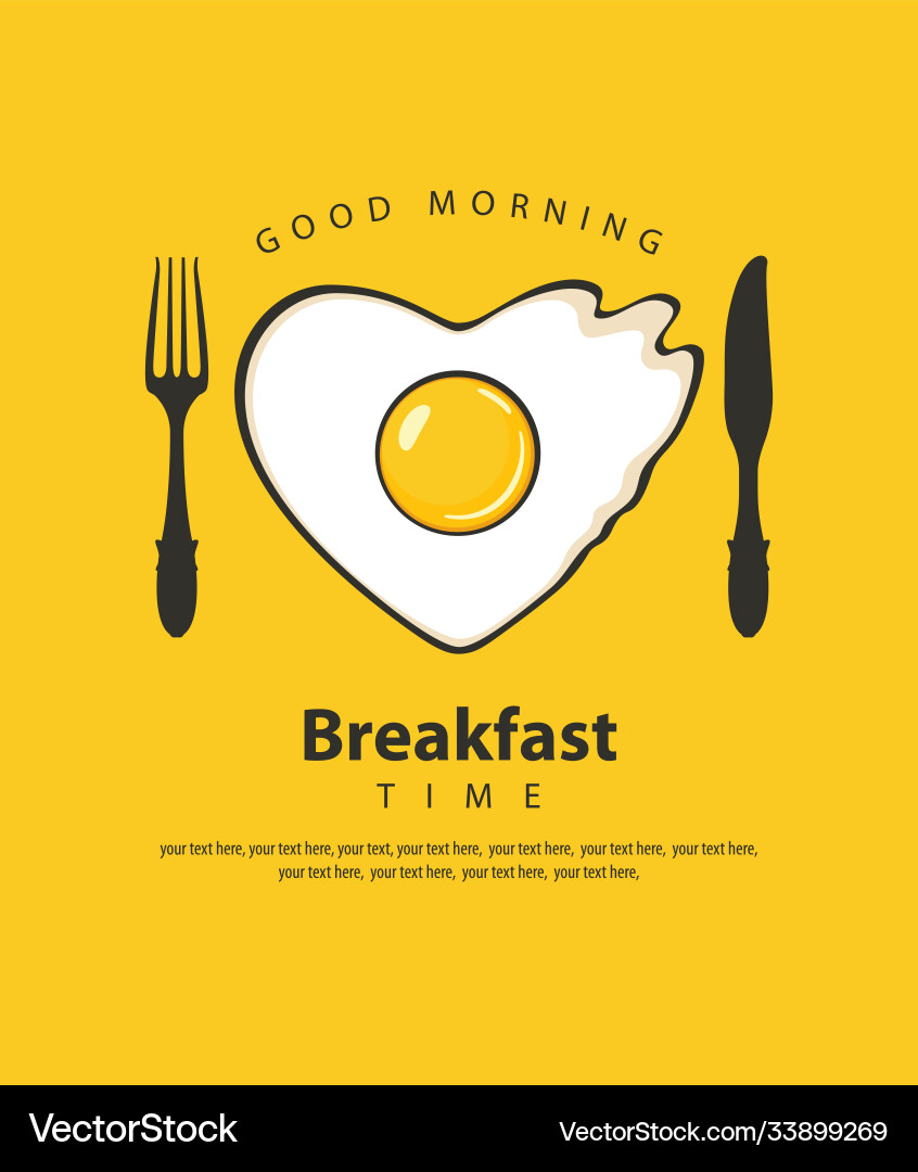 Breakfast banner with a heart shaped fried egg Vector Image
