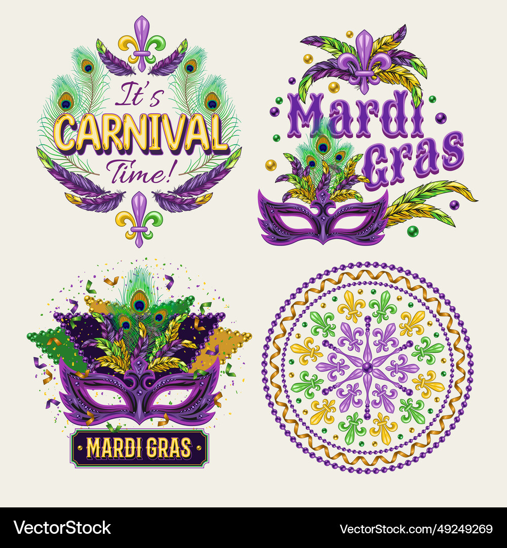 Colorful labels with text for mardi gras carnival Vector Image