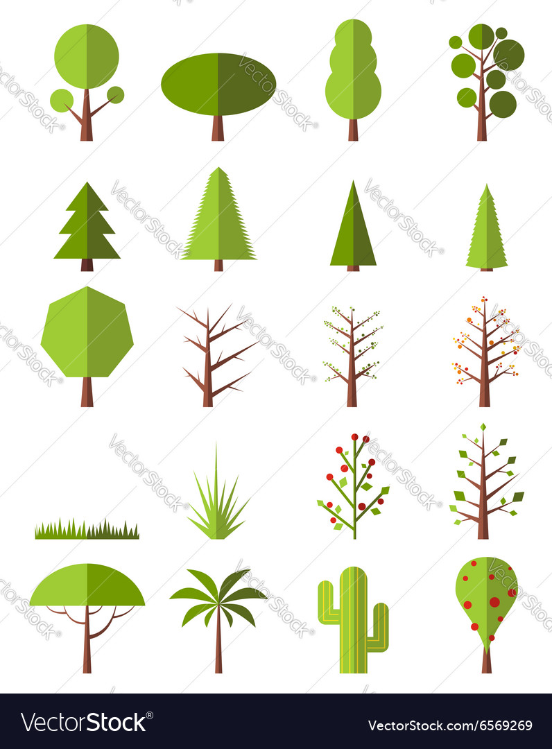 Flat trees set Royalty Free Vector Image - VectorStock