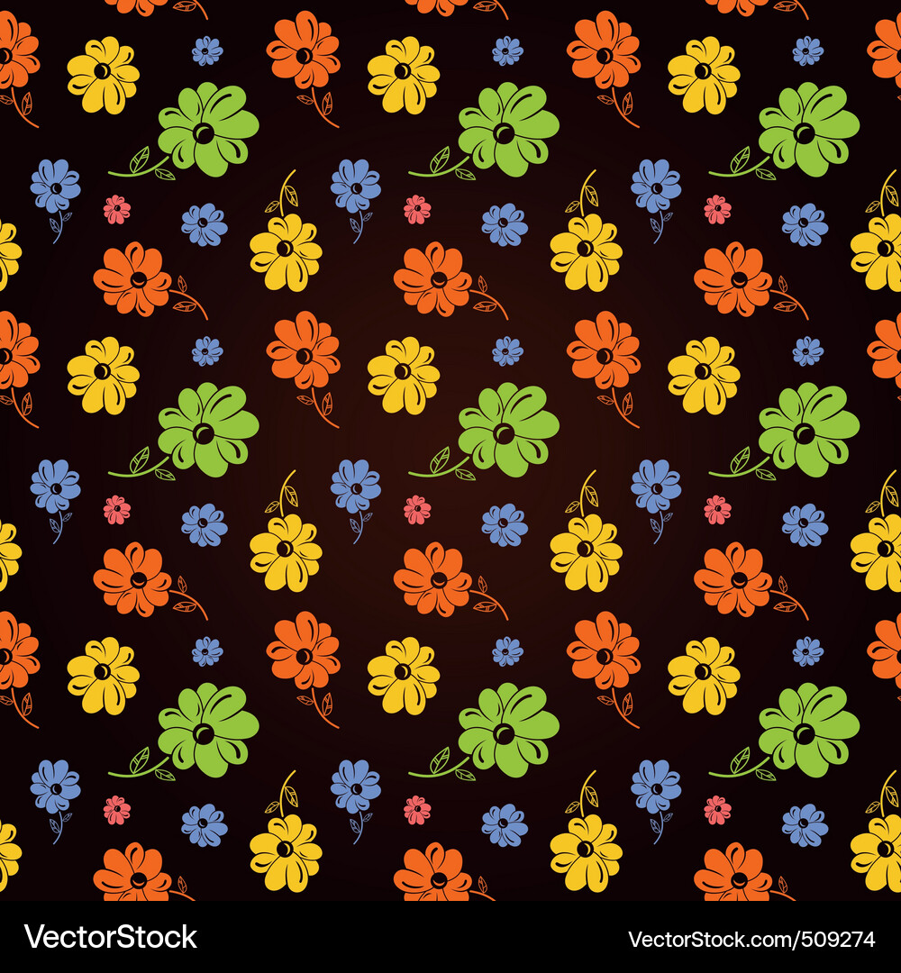 Colorful flowers seamless background black Vector Image