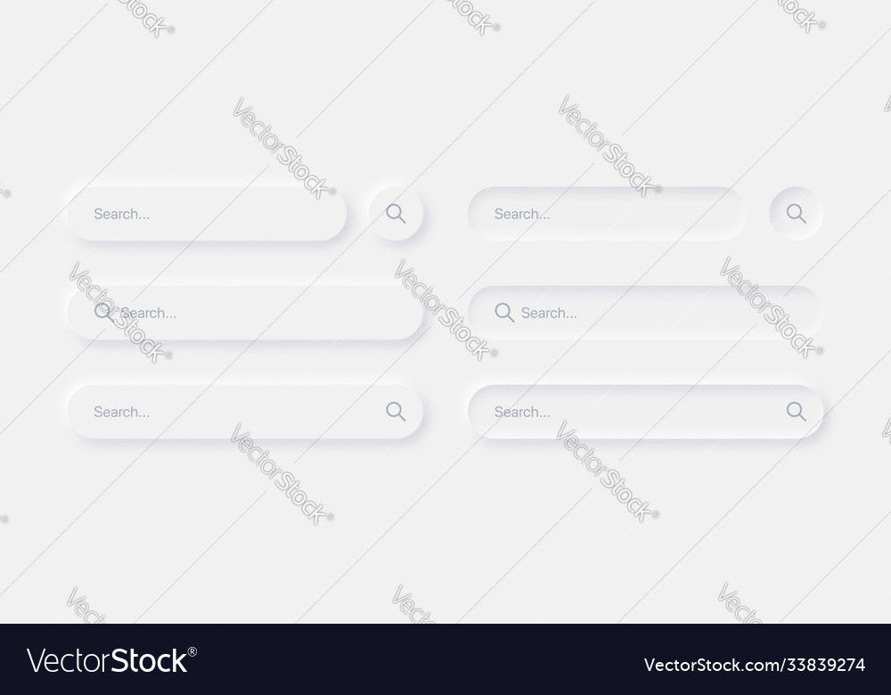 Neumorphic search bars light ui design elements Vector Image