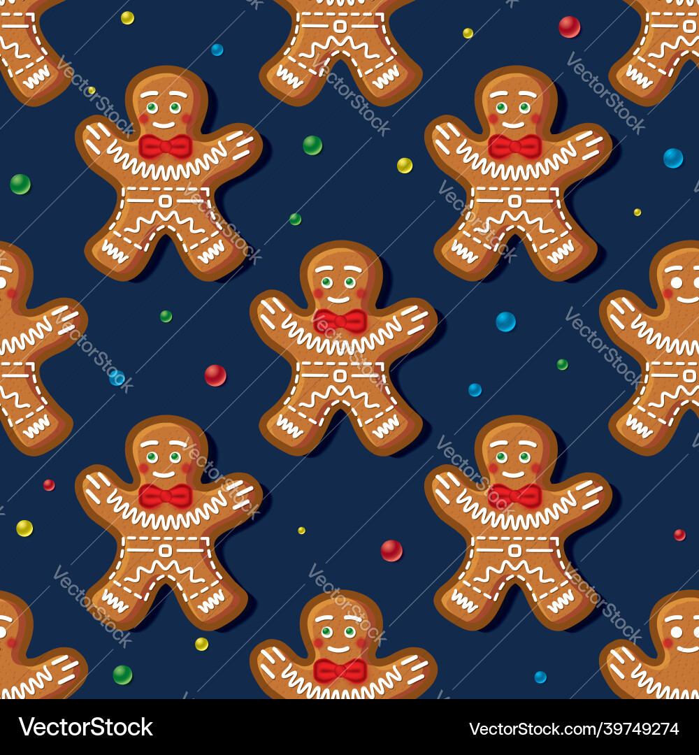 Seamless pattern with gingerbread man on blue Vector Image