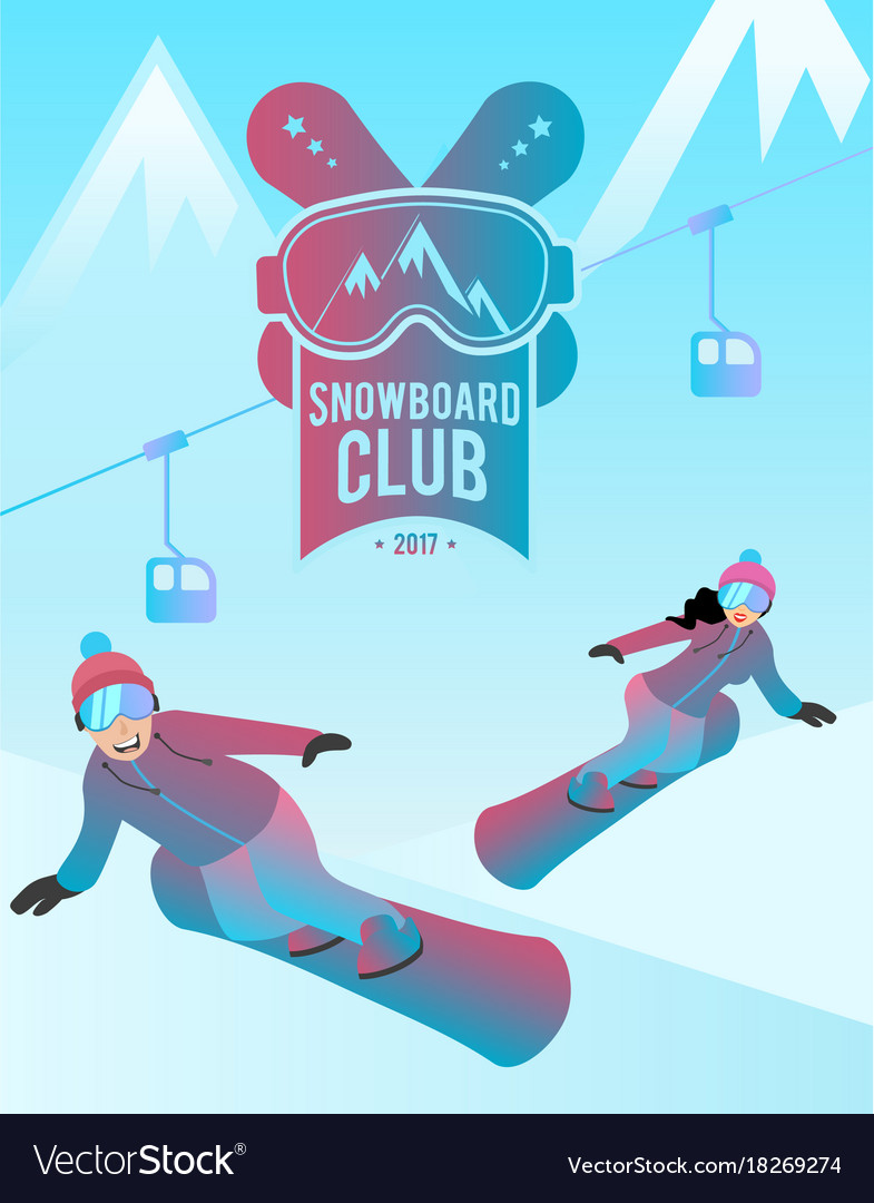 Snowboard club with a couple of man Royalty Free Vector