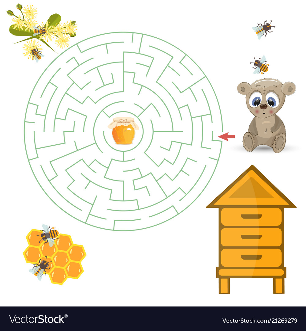 Round maze riddle game find way your path bear Vector Image Round maze riddle game find way your path bear Vector Image