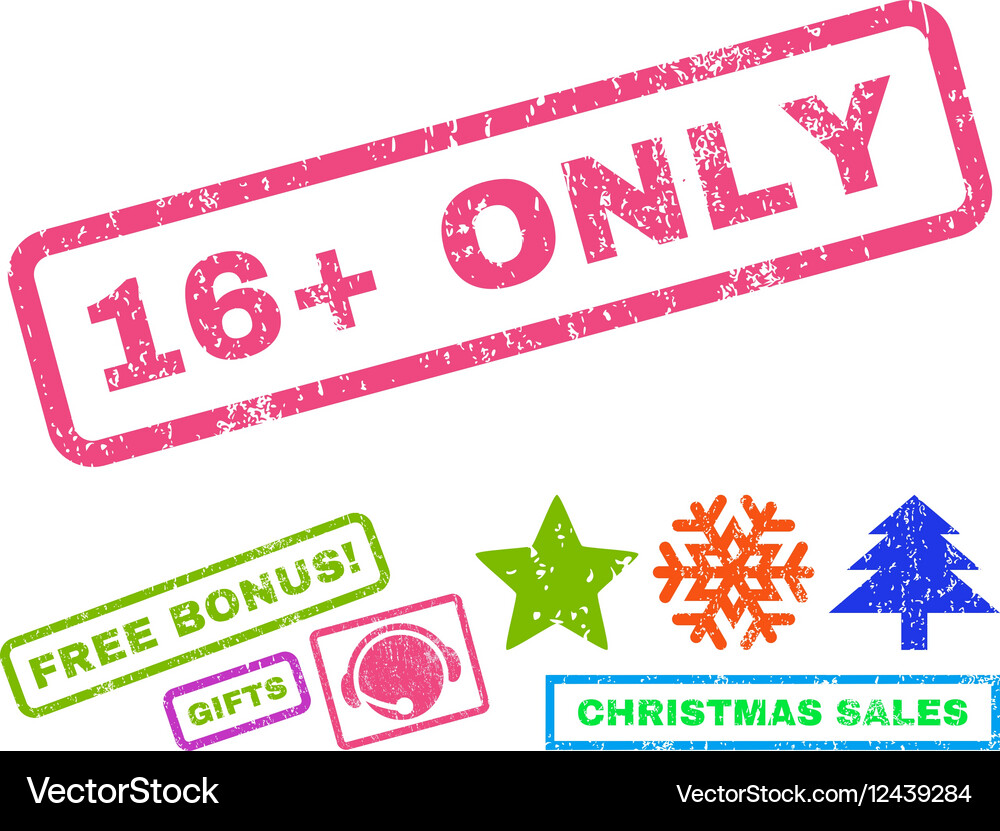16 plus only rubber stamp Royalty Free Vector Image