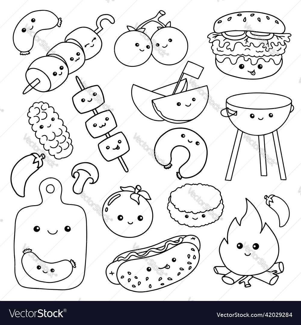 Barbecue theme coloring book page for kids Vector Image