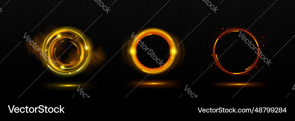 Gold circle portal with magic light and spark glow
