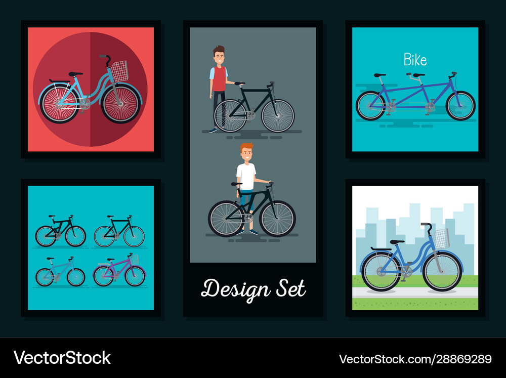 Designs set young people and bikes Royalty Free Vector Image