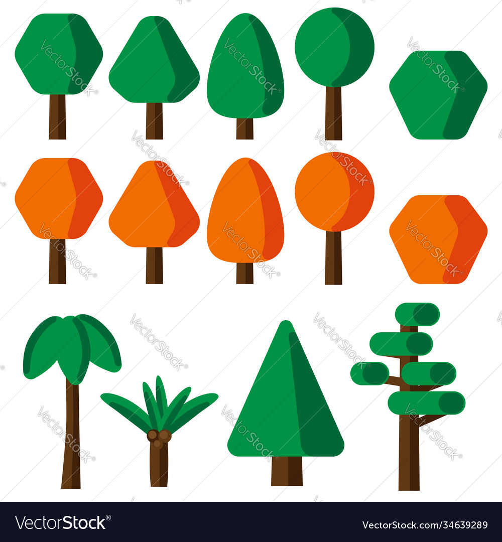 Flat style simple tree icons set Royalty Free Vector Image