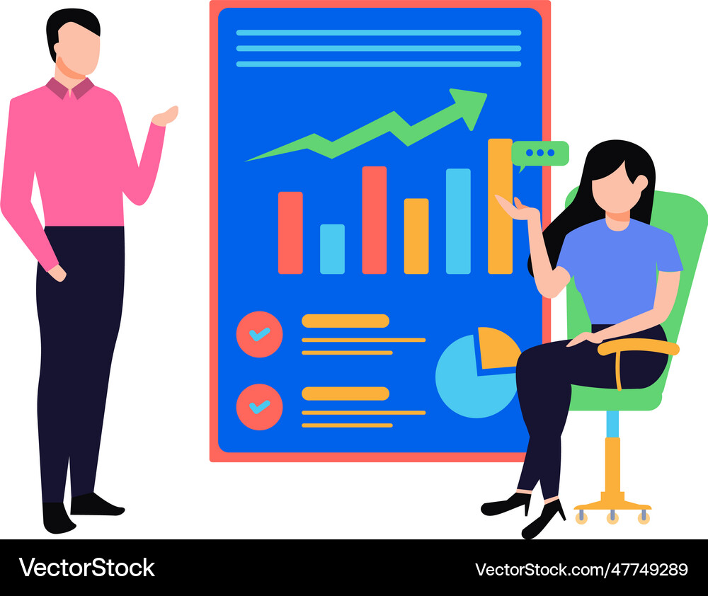Girl is talking about the graph report Royalty Free Vector