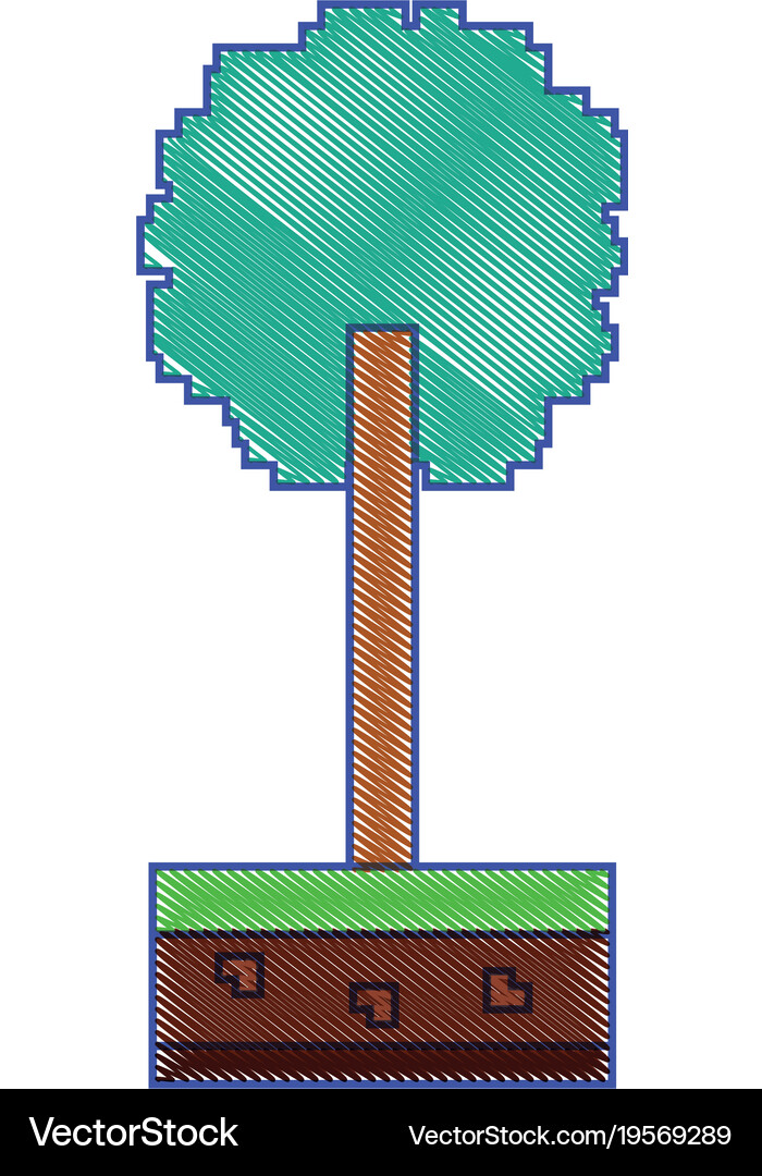 Pixel tree grass nature ecology Royalty Free Vector Image