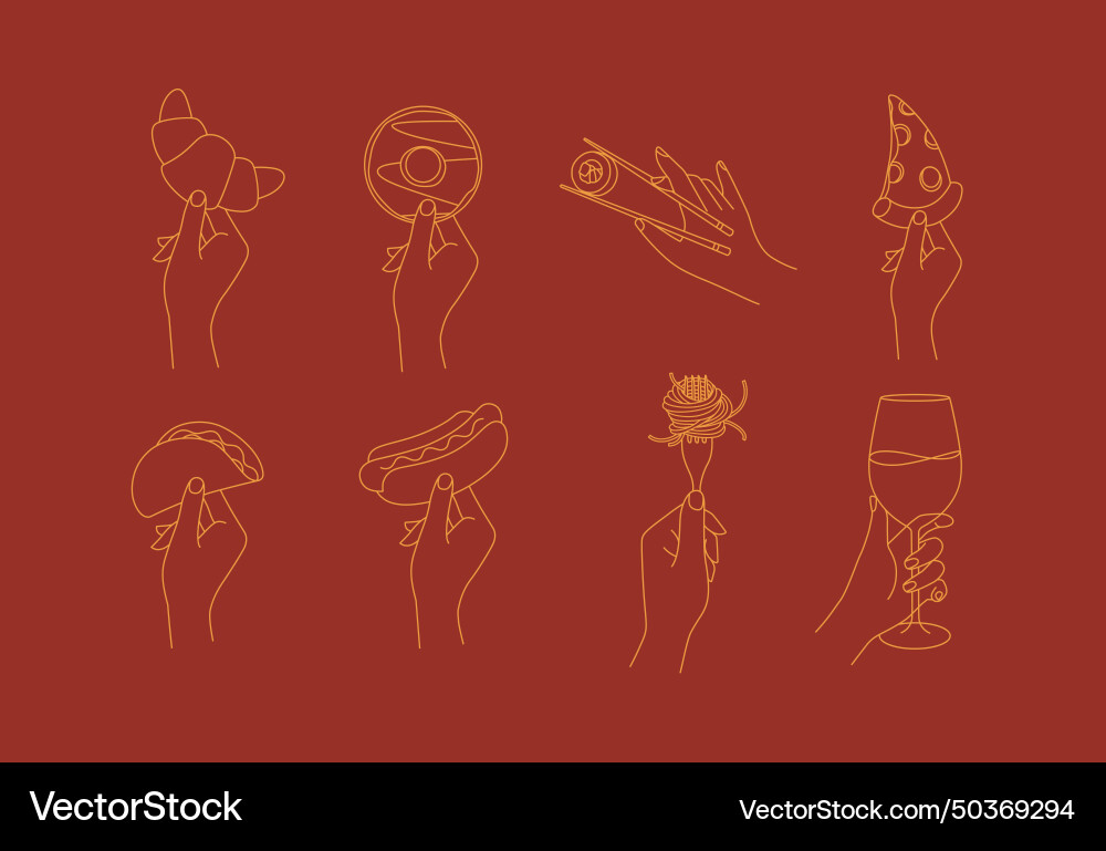 Hand holding food set red Royalty Free Vector Image