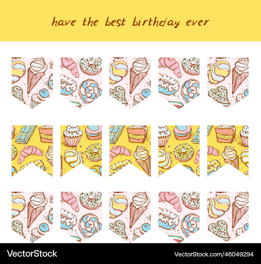 Happy birthday flags card note hand drawn Vector Image