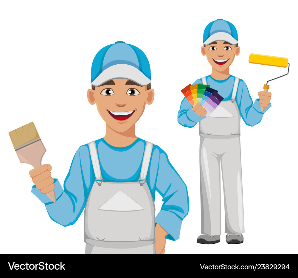 Painter man decorator cartoon character Royalty Free Vector