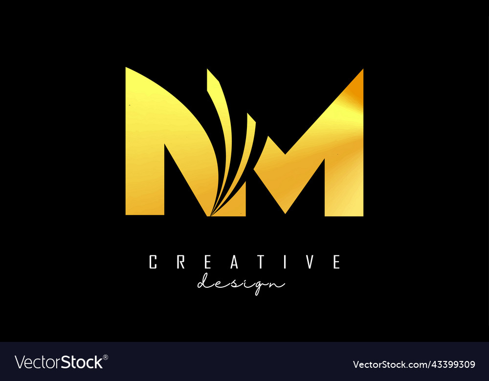 Creative golden letters nm n m logo with leading Vector Image