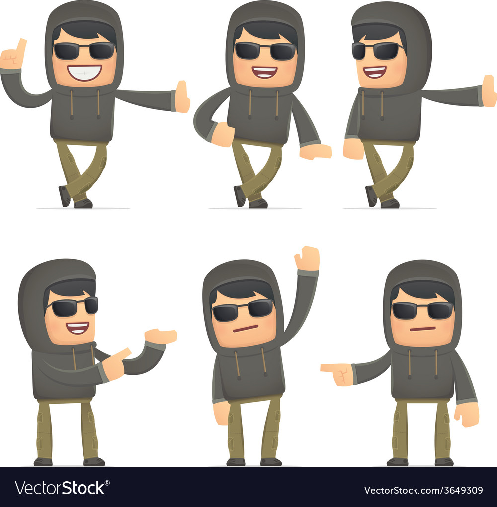 Set of hacker character in different poses Vector Image
