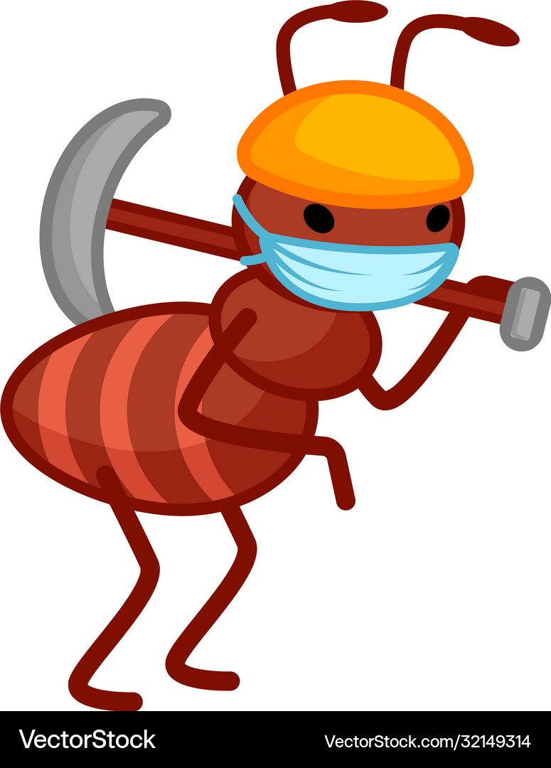 Ant worker wearing a face mask is holding Vector Image