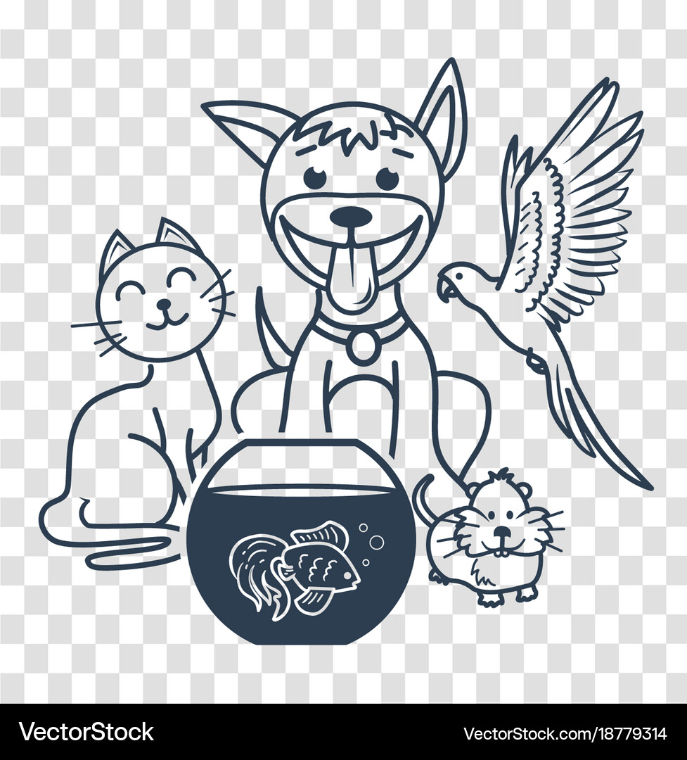 Happy Pets in a Line Royalty Free Vector Image