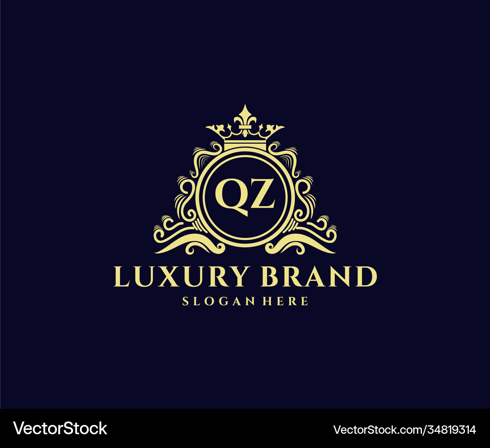 Qz initial letter gold calligraphic feminine Vector Image