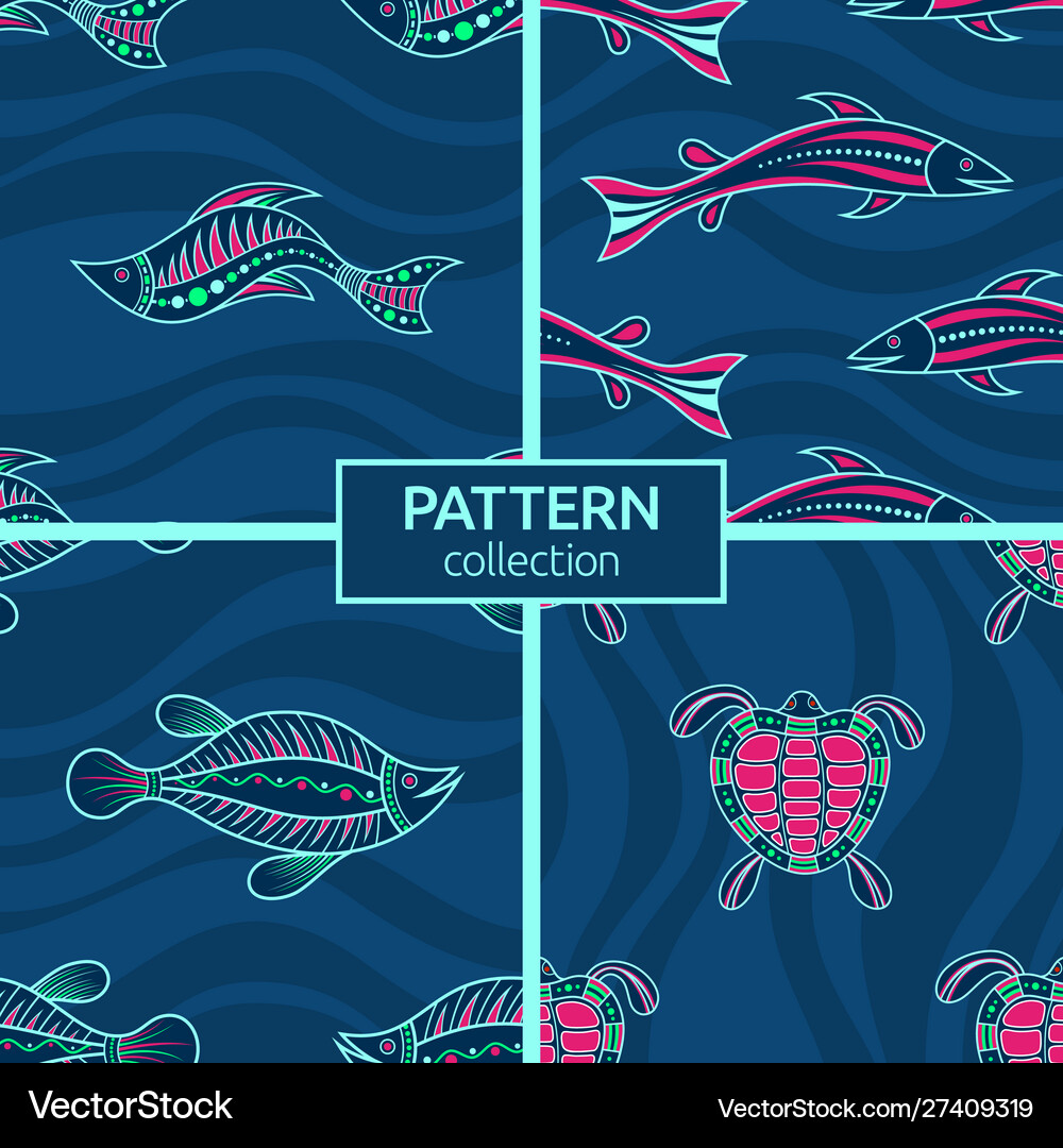 Aboriginal Turtle & Fish Patterns Royalty Free Vector