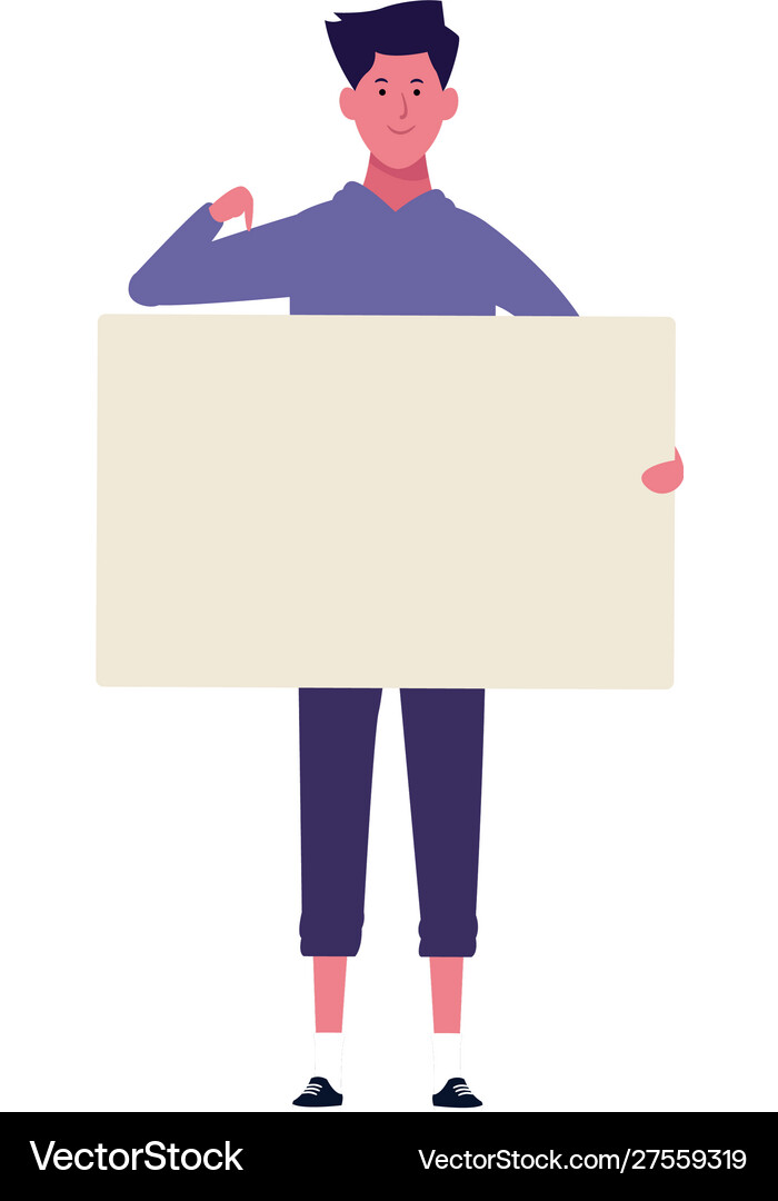 Cartoon man showing placard icon Royalty Free Vector Image