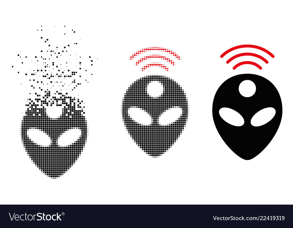 Dispersed dotted halftone alien head icon Vector Image Dispersed dotted halftone alien head icon Vector Image