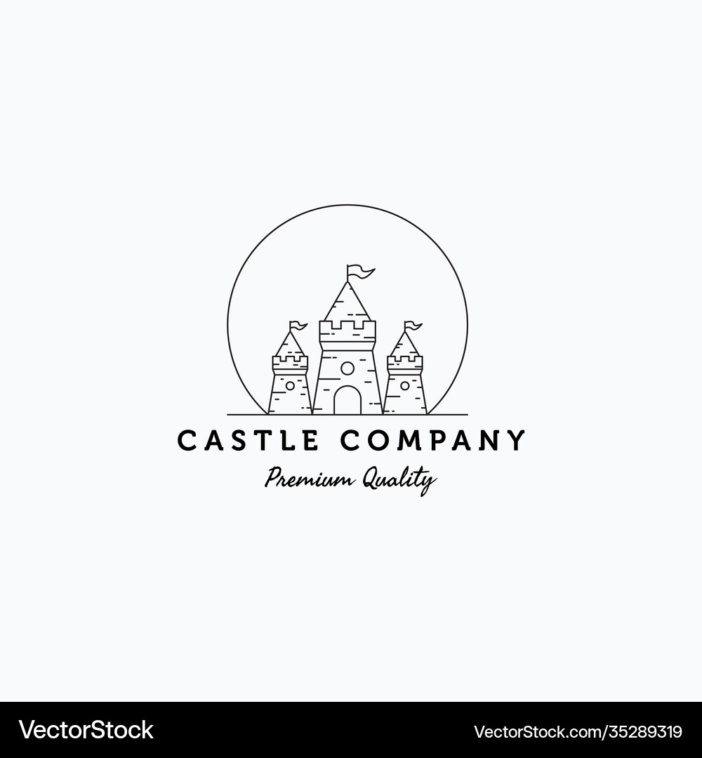 Minimalist line art castle logo design Royalty Free Vector