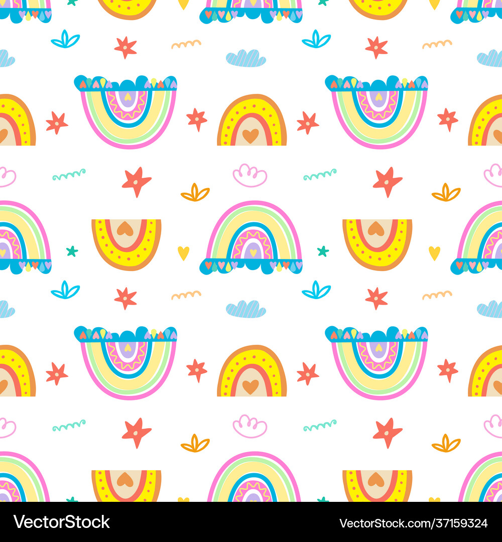 Boho collection rainbows clouds and stars Vector Image