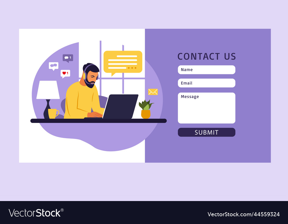 Contact Us Form Template For Web Male Customer Vector Image