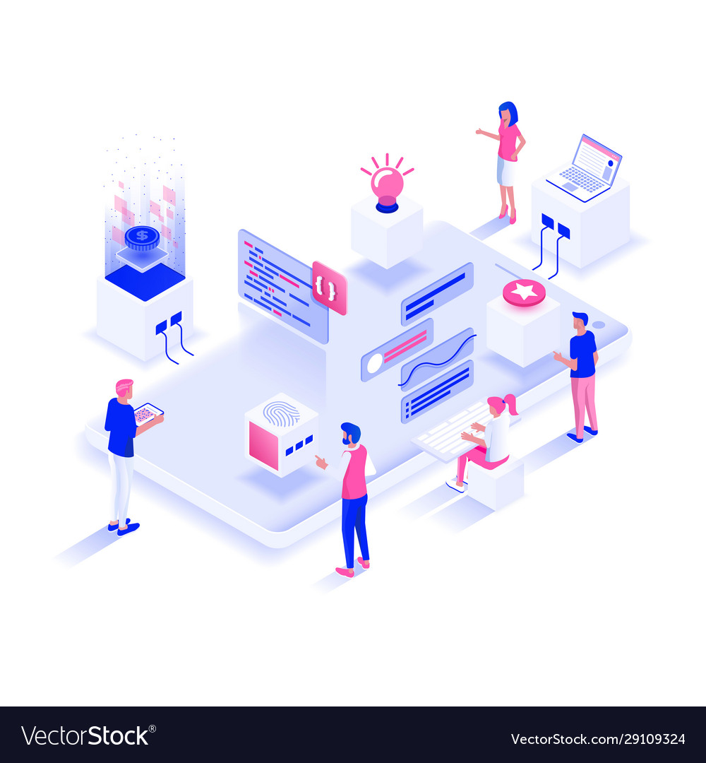 Flat color modern isometric design - development Vector Image