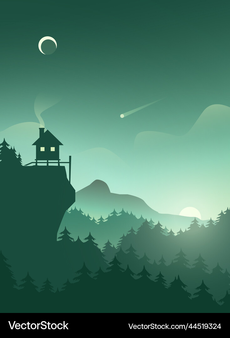 Flat morning nature scenery with forest mountain Vector Image