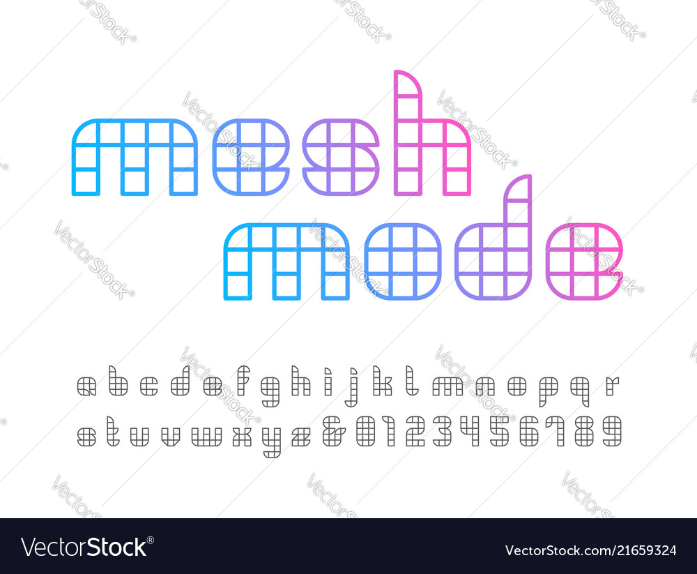 Linear font alphabet with mesh effect letters and Vector Image Linear font alphabet with mesh effect letters and Vector Image