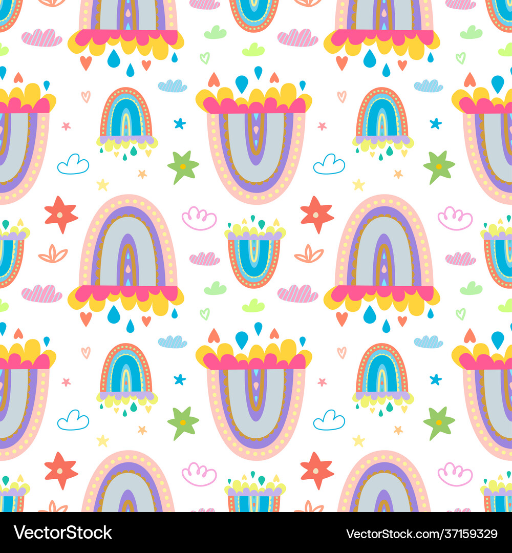 Boho collection rainbows clouds and stars Vector Image