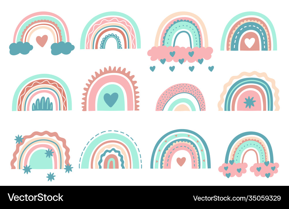 Cute rainbows doodle nursery rainbow with clouds Vector Image