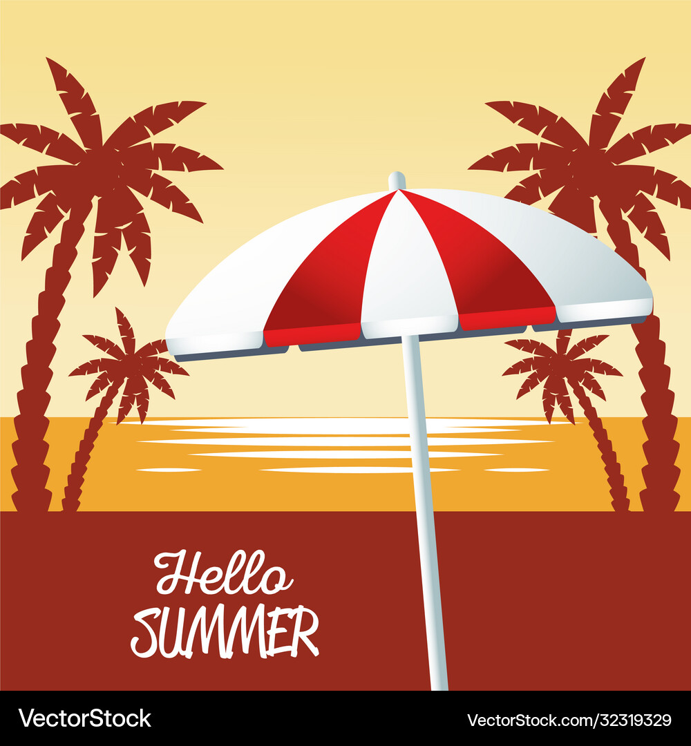 Hello summer seasonal scene with umbrella Vector Image