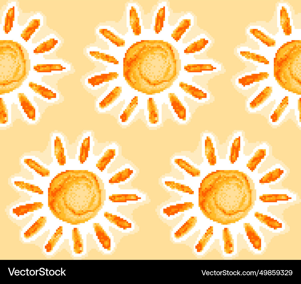Seamless background with pixel sun Royalty Free Vector Image