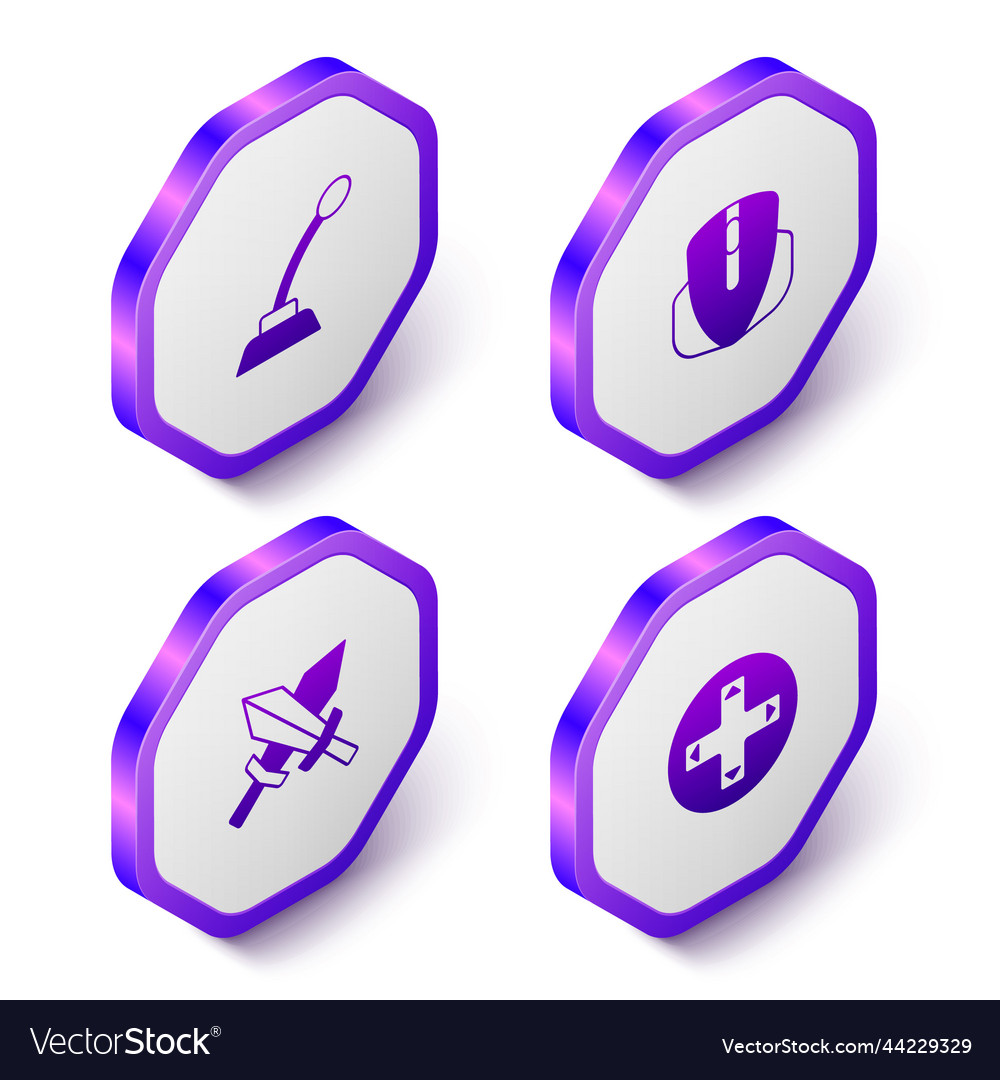 Set isometric microphone computer mouse sword Vector Image