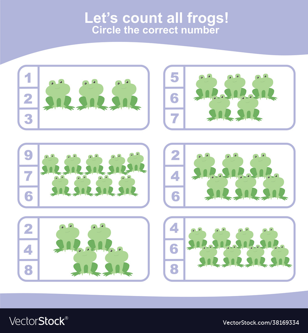 Counting all frogs game for preschool children Vector Image