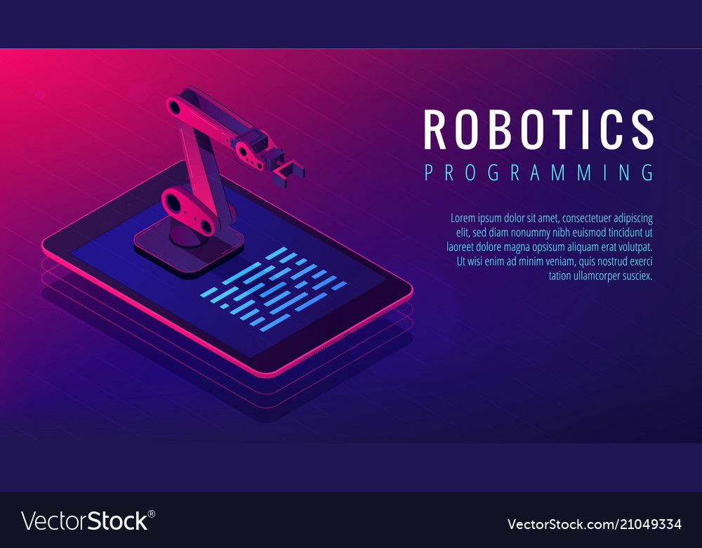 Isometric robotics programming landing page Vector Image Isometric robotics programming landing page Vector Image