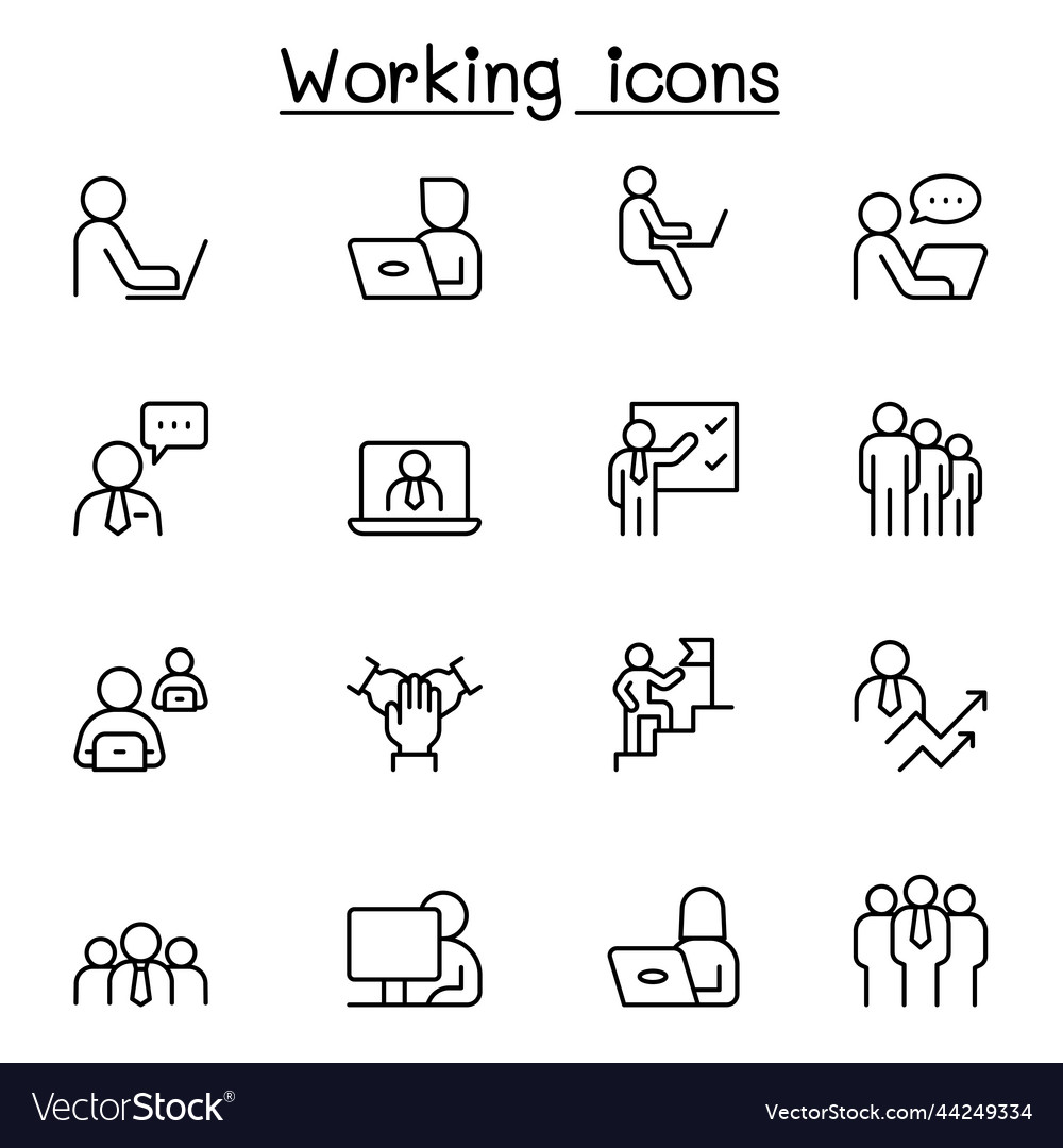 Working icon set in thin line style Royalty Free Vector